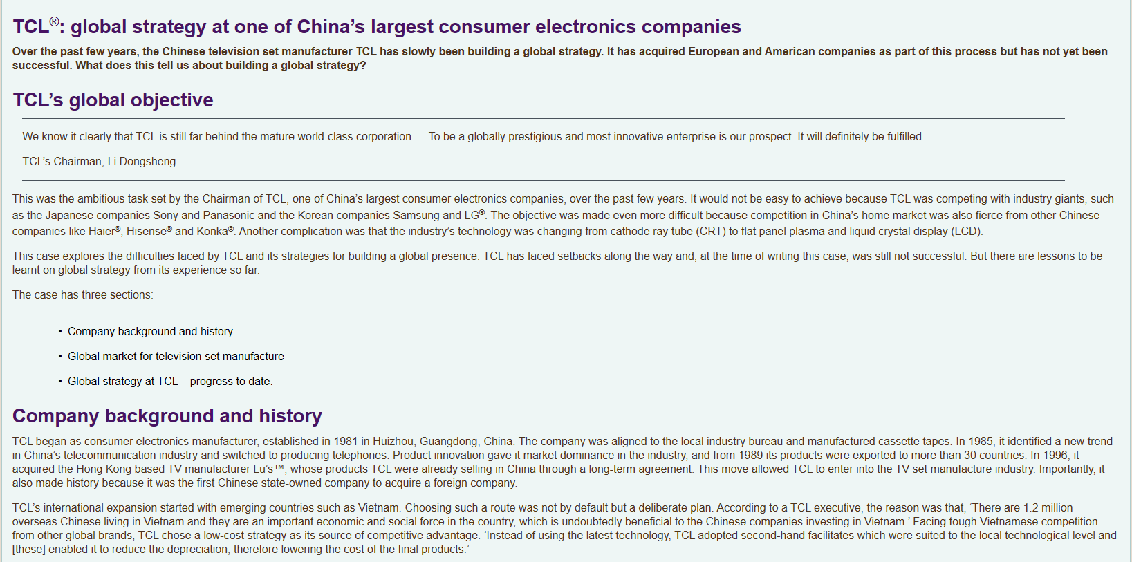 Solved TCL ® : global strategy at one of China's largest | Chegg.com