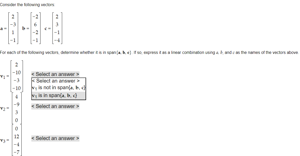 Solved Consider the following vectors: 2 a= b= -1 For each | Chegg.com