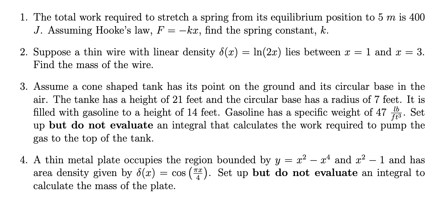 Solved 7 1. The total work required to stretch a spring from | Chegg.com