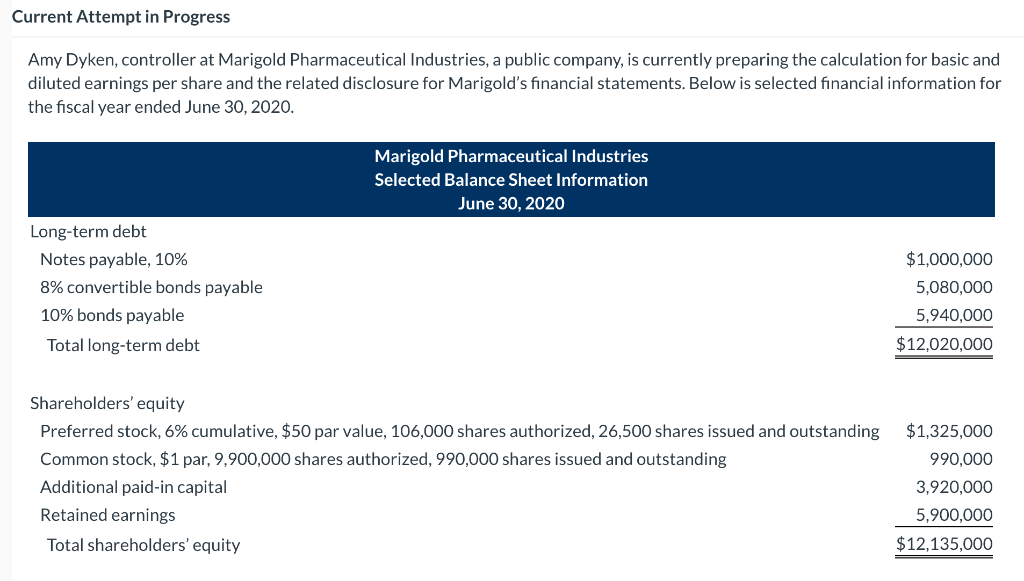 Solved Current Attempt in Progress Amy Dyken, controller at | Chegg.com
