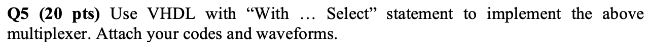 Solved Q5 (20 pts) Use VHDL with “With … Select” statement | Chegg.com