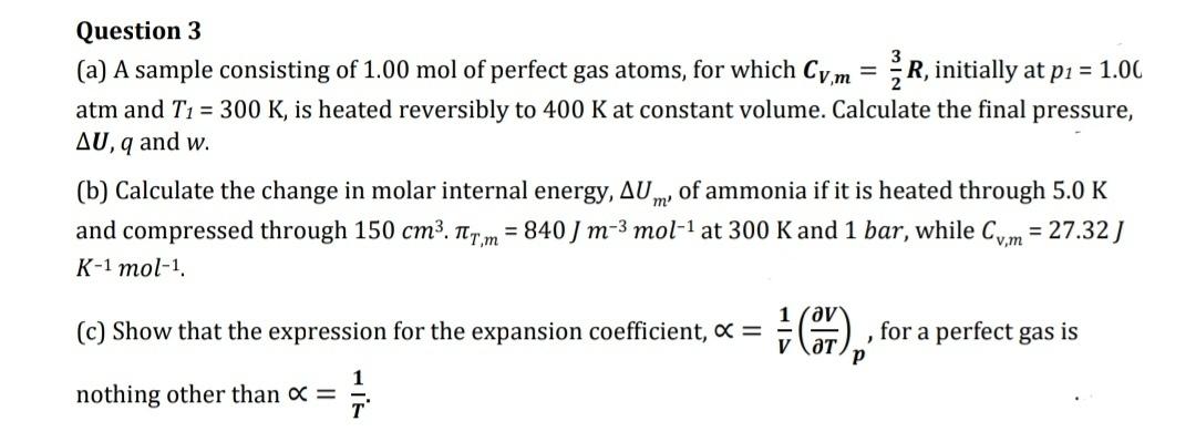Solved (a) A sample consisting of 1.00 mol of perfect gas | Chegg.com