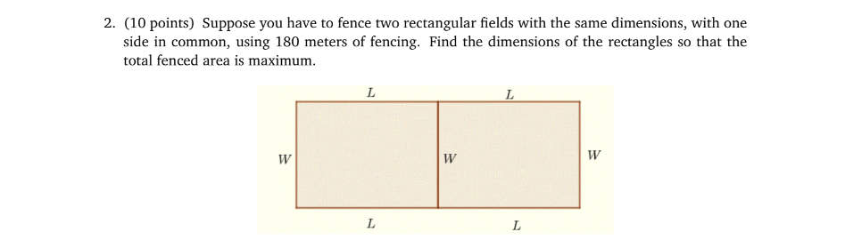 Solved (10 points) Suppose you have to fence two rectangular | Chegg.com