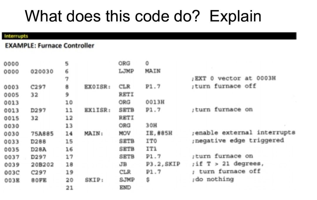 Solved What does this code do? Explain Interrupts EXAMPLE: | Chegg.com