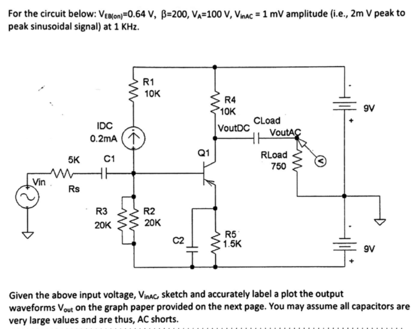 Solved For the circuit below: VeBon,-0.64 V, B 200, V,-100 | Chegg.com