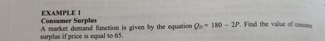 Solved EXAMPLE 1 Consumer Surplus A market demand function | Chegg.com