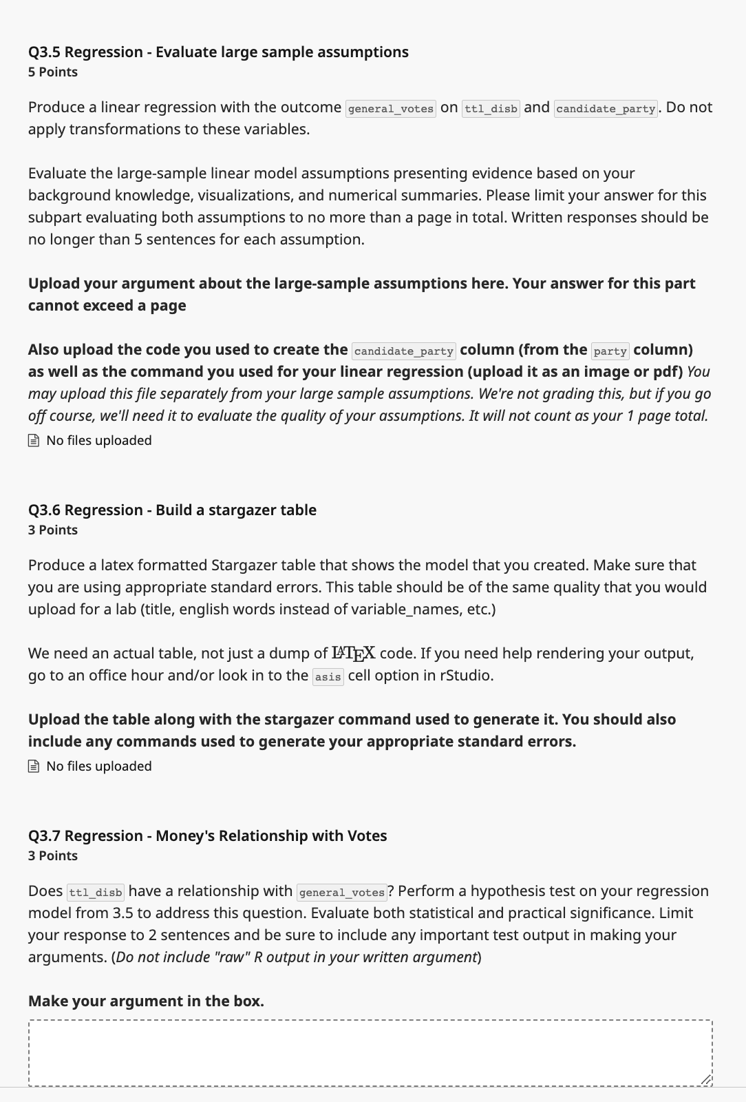 Solved Q3.5 ﻿Regression - ﻿Evaluate large sample | Chegg.com