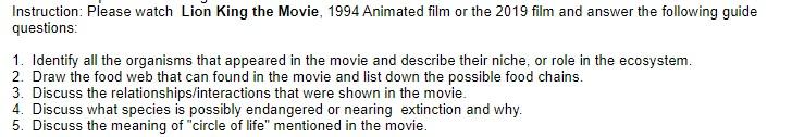 Solved Instruction: Please watch Lion King the Movie, 1994 | Chegg.com