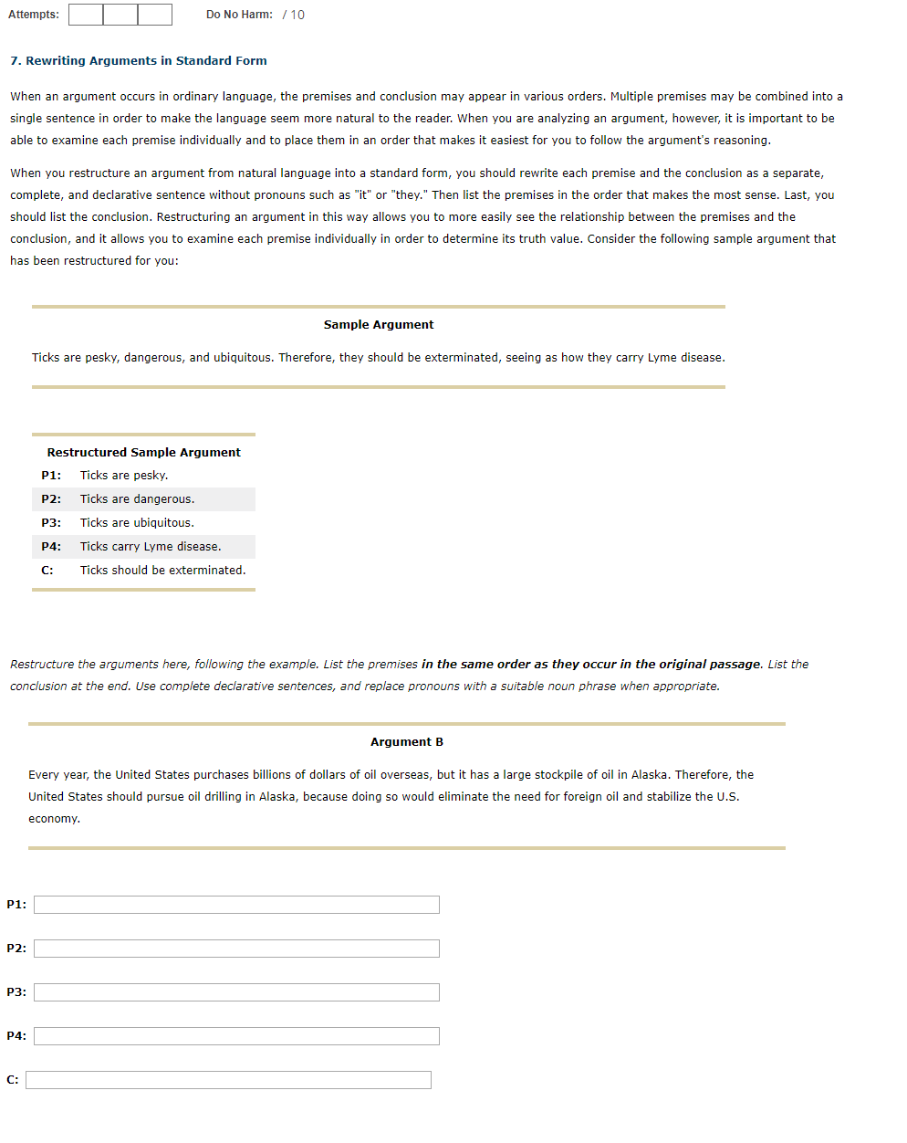 Solved Attempts: Do No Harm: / 10 7. Rewriting Arguments in | Chegg.com