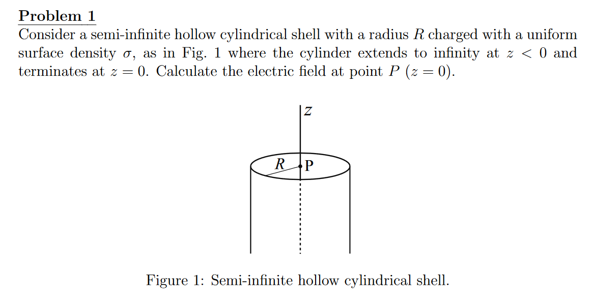 Solved Problem 1 Consider a semi-infinite hollow cylindrical | Chegg.com