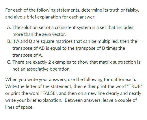 Solved For each of the following statements, determine its | Chegg.com