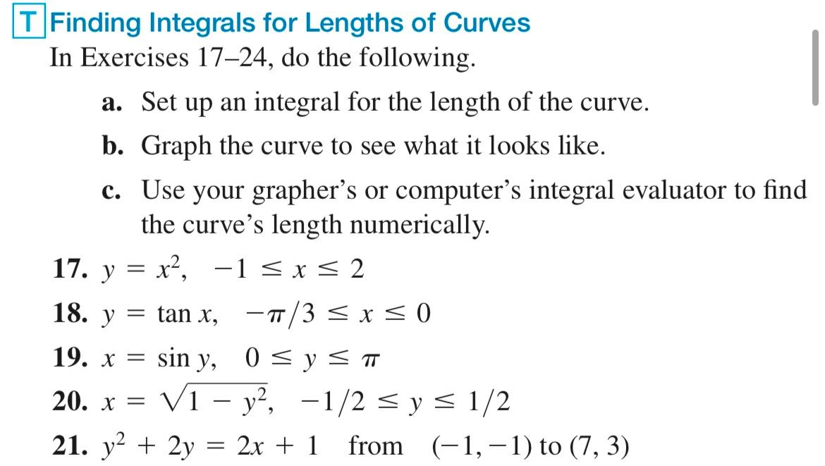 Solved t finding integrals for Lengths of Curves In | Chegg.com