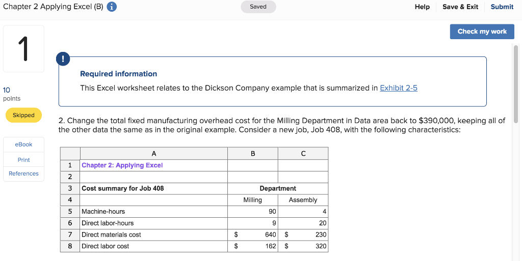 Solved Chapter 2 Applying Excel (B)i Saved Help Save & Exit | Chegg.com