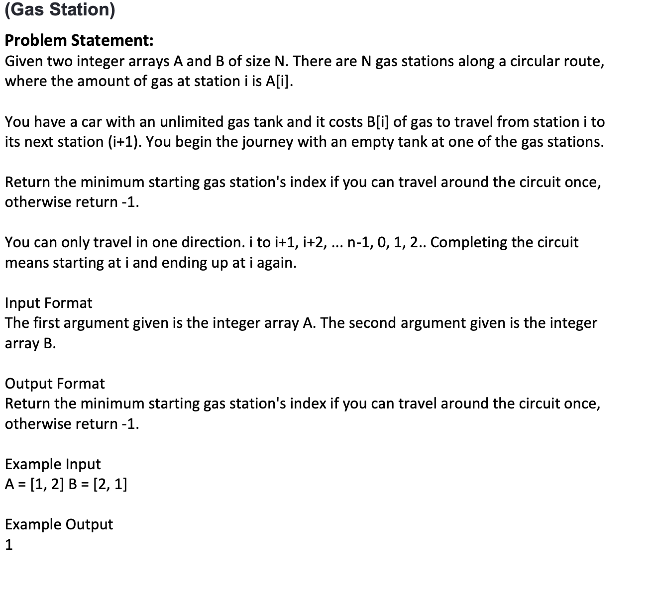 Solved (Gas Station)Problem Statement:Given two integer | Chegg.com