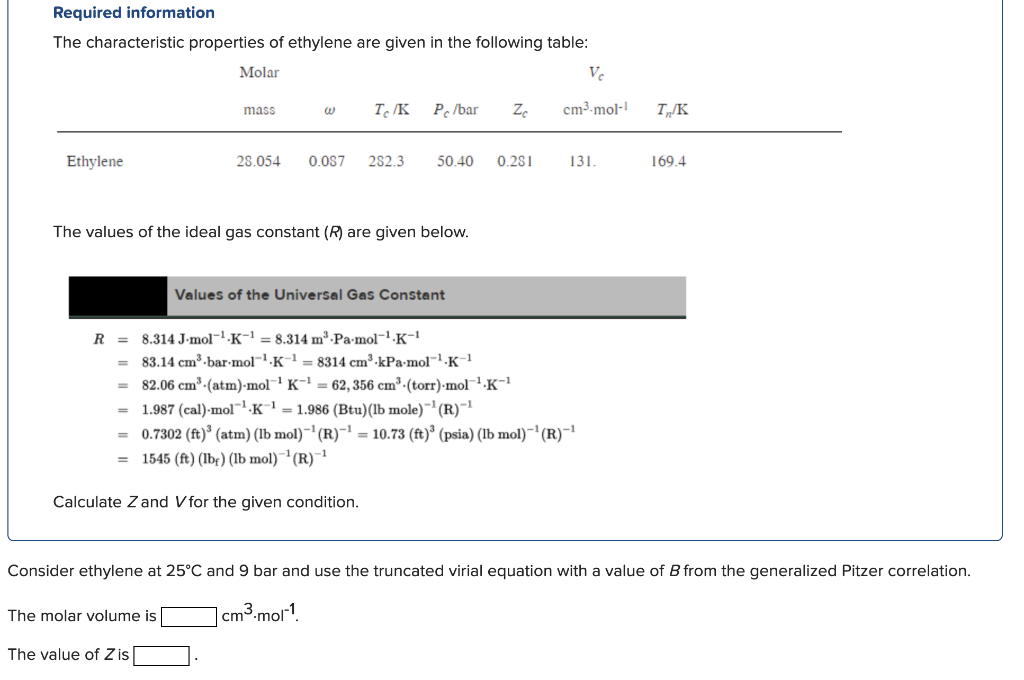Solved The characteristic properties of ethylene are given | Chegg.com