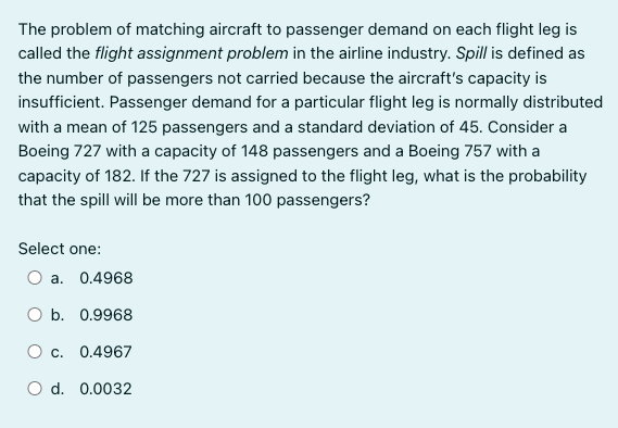 Solved The problem of matching aircraft to passenger demand | Chegg.com
