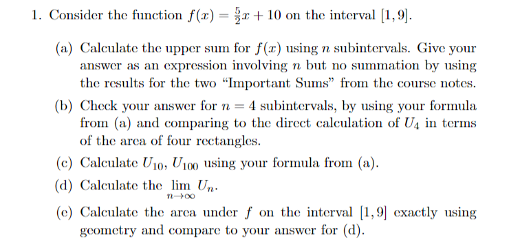 Solved 1. Consider the function f(x)=25x+10 on the interval | Chegg.com