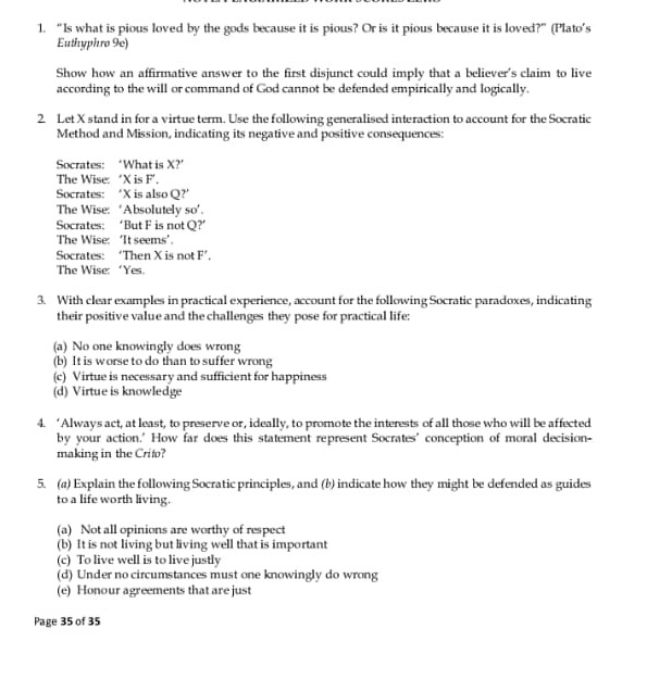 1. "Is what is pious loved by the gods because it is | Chegg.com