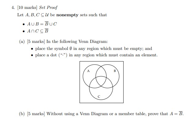 Solved 4. [10 marks] Set Proof Let A,B,C⊆U be nonempty sets | Chegg.com