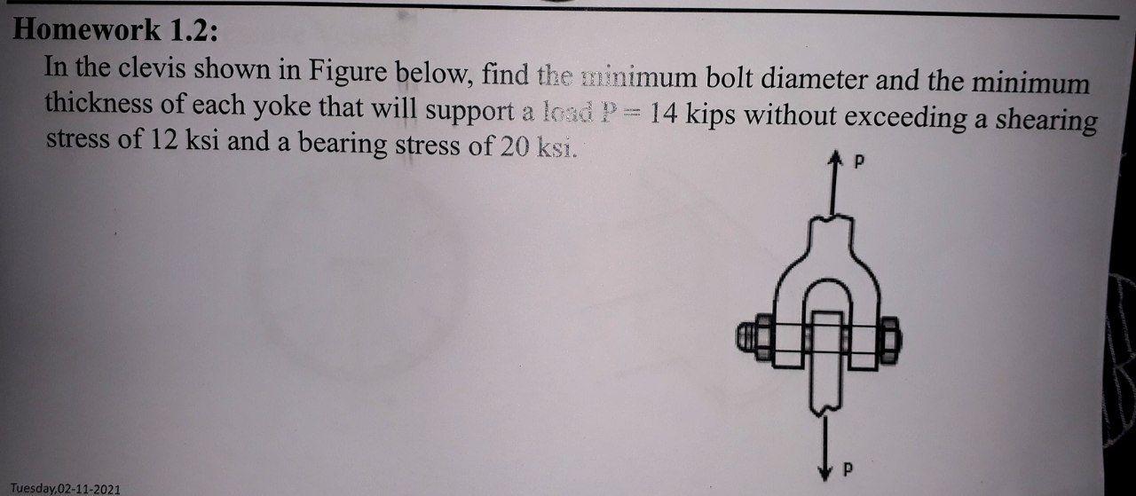 Solved Homework 1.2: In the clevis shown in Figure below, | Chegg.com