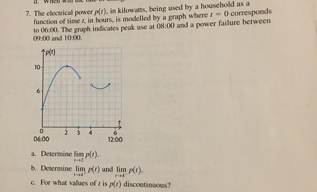 Solved 7. The electrical power p(t), in kilowatts, being | Chegg.com