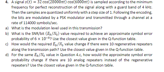 Solved E&CE 411, Spring 2009, Table of Q Function 1 Table 1: | Chegg.com