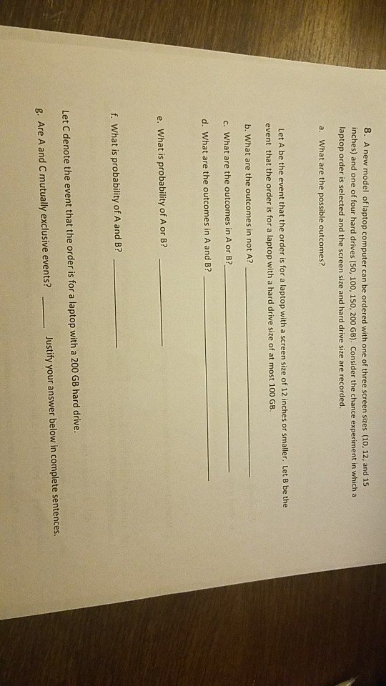 Solved 8. A new model of laptop computer can be ordered with | Chegg.com