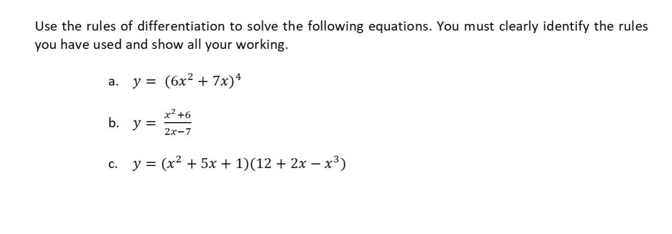 Solved Use the rules of differentiation to solve | Chegg.com