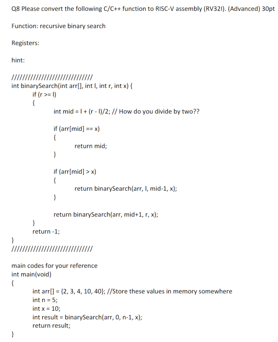 Solved Q8 Please convert the following C/C++ function to | Chegg.com
