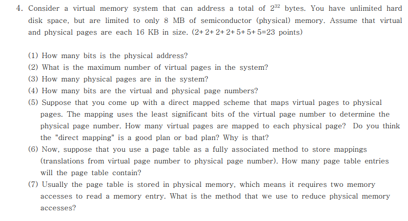 Solved 4. Consider a virtual memory system that can address | Chegg.com