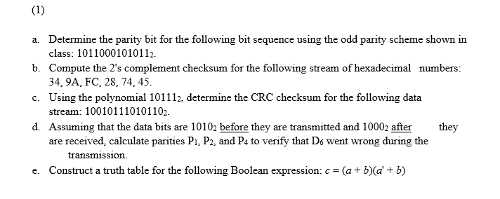 (Solved) : Determine Parity Bit Following Bit Sequence Using Odd Parity ... (Solved) : Determine Parity Bit Following Bit Sequence Using Odd Parity ...