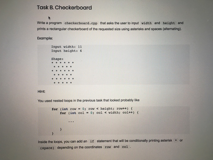 Solved Task B Checkerboard Write A Program Checkerboard Cpp