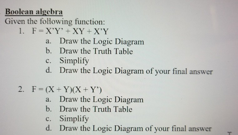 Solved Boolean algebra Given the following function: Draw | Chegg.com