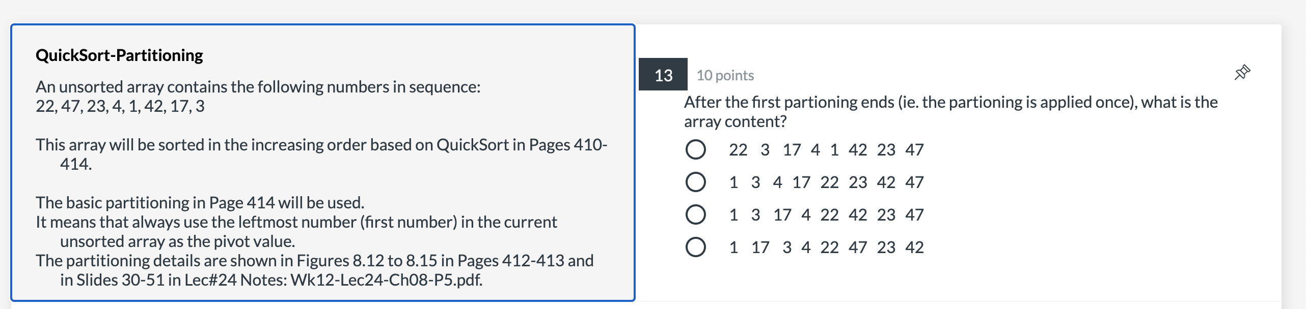 Solved QuickSort-Partitioning An unsorted array contains the | Chegg.com