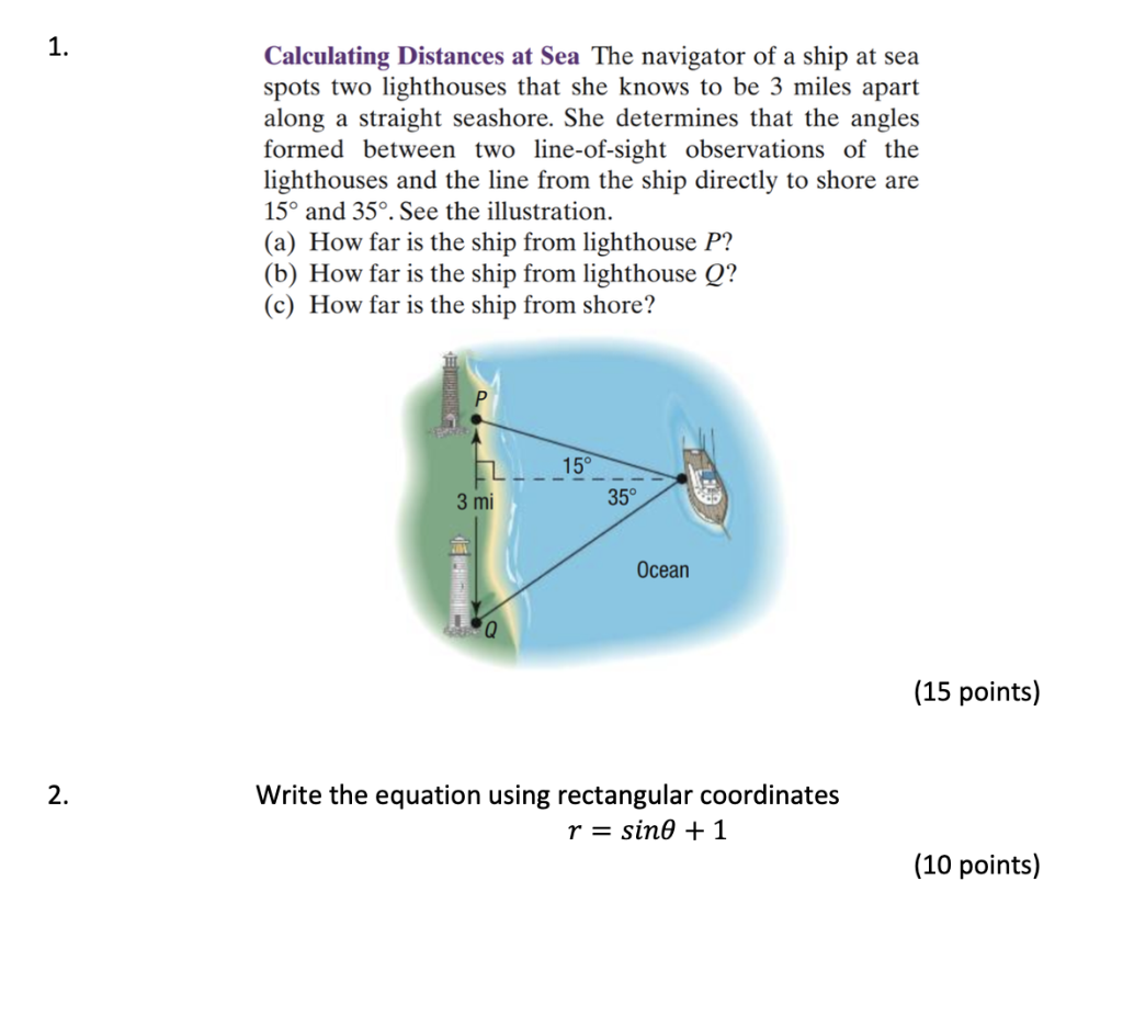 Solved 1. Calculating Distances at Sea The navigator of a | Chegg.com