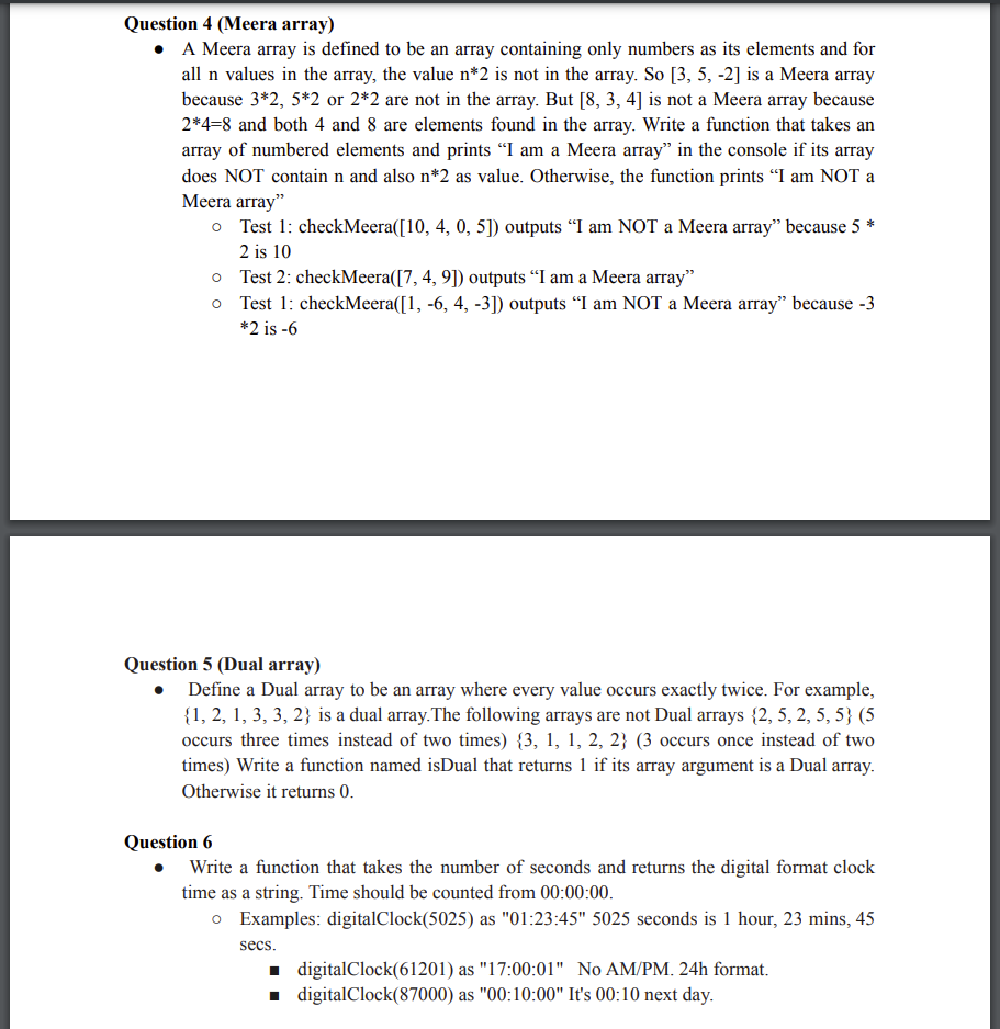 Solved Question 4 (Meera array) - A Meera array is defined | Chegg.com