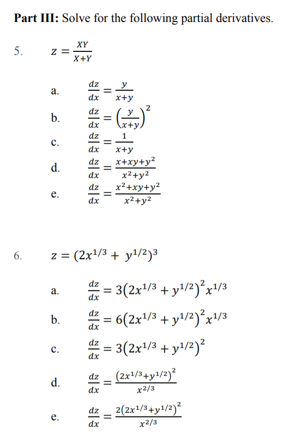 Solved Part III: Solve for the following partial | Chegg.com