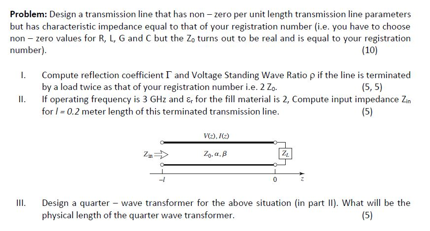 Solved Problem: Design a transmission line that has non – | Chegg.com