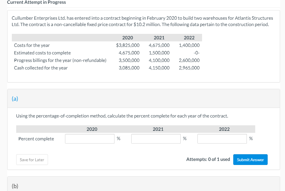 Solved Current Attempt in Progress Cullumber Enterprises | Chegg.com