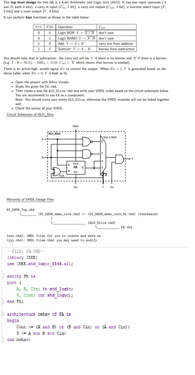 Solved The top level design for this lab is a 4-bit | Chegg.com