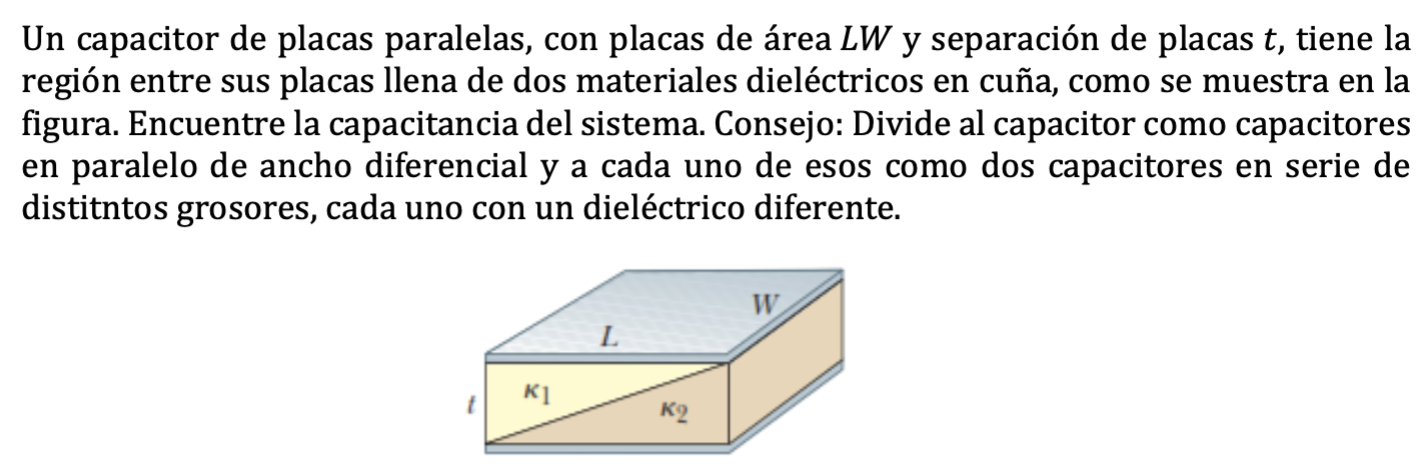 Solved A parallel plate capacitor, with plates of area 𝐿𝑊 | Chegg.com