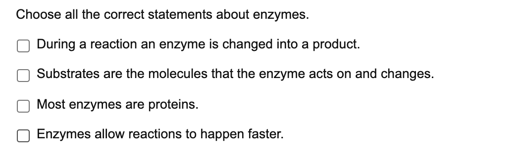 Solved Choose all the correct statements about enzymes. | Chegg.com
