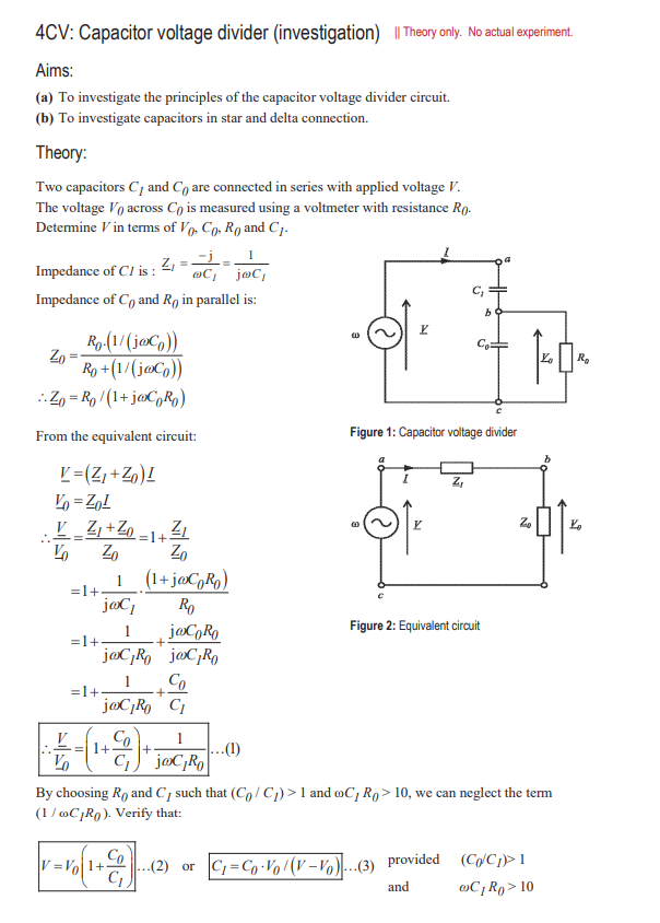 Solved 4CV: Capacitor voltage divider (investigation) || | Chegg.com