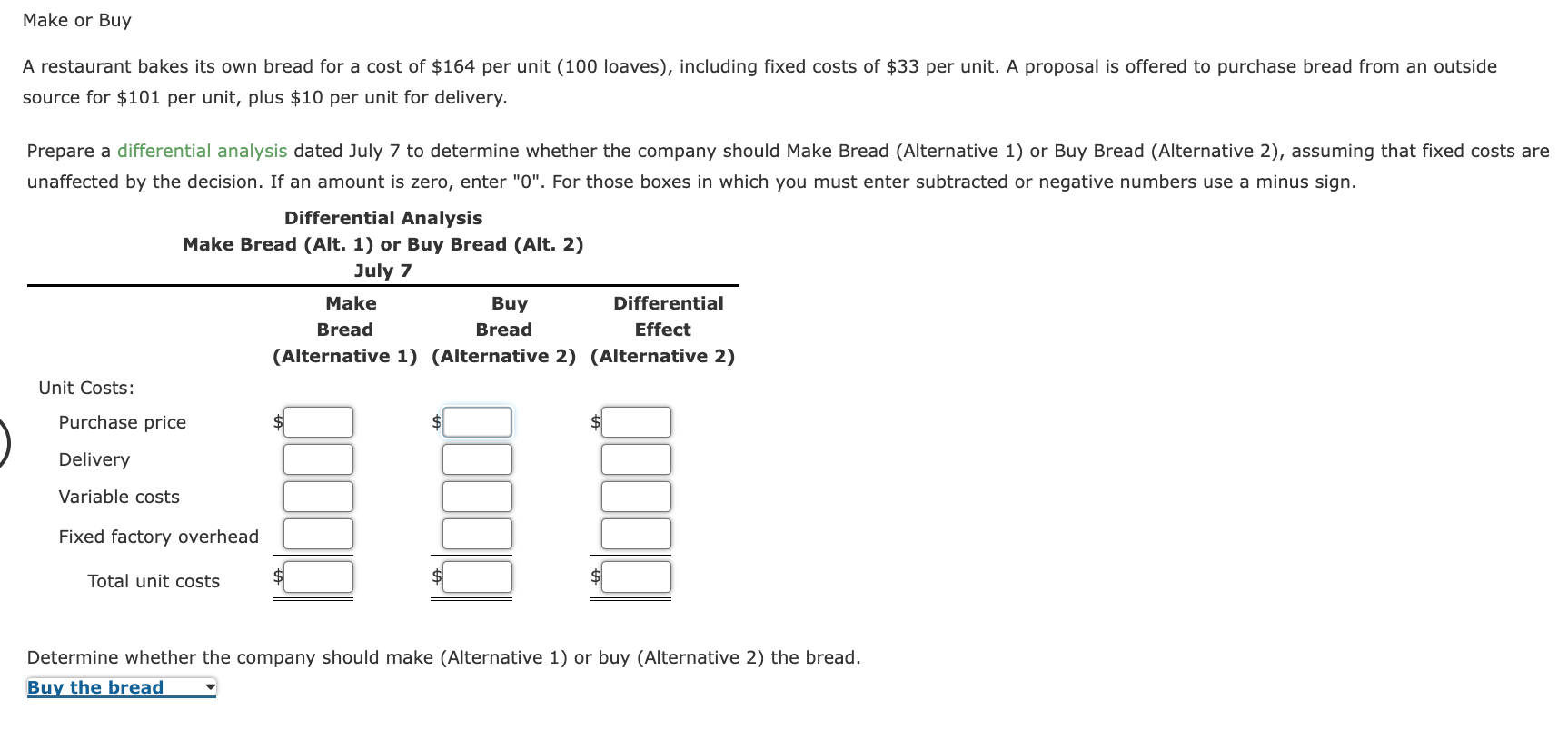 Solved Make or Buy A restaurant bakes its own bread for a | Chegg.com