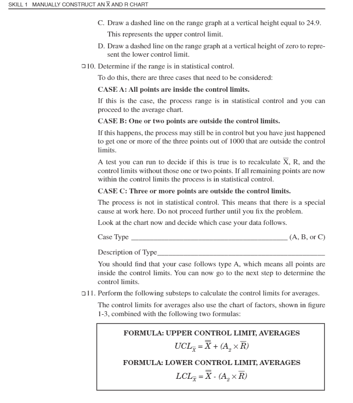 SKILL 1 MANUALLY CONSTRUCT AN X AND R CHART Procedure | Chegg.com