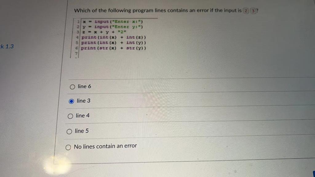 Solved ck 1.3 Which of the following program lines contains | Chegg.com