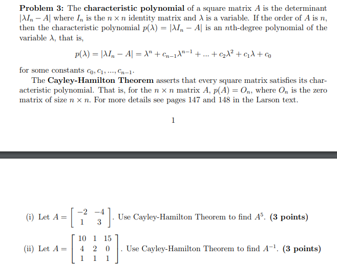 Solved Problem 3: The characteristic polynomial of a square | Chegg.com