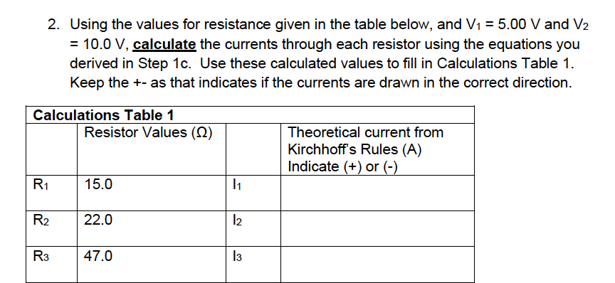Solved 2. Using the values for resistance given in the table | Chegg.com