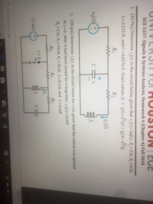 Solved ECE 3337: Signals & Systems Analysis, Homework 4 | Chegg.com