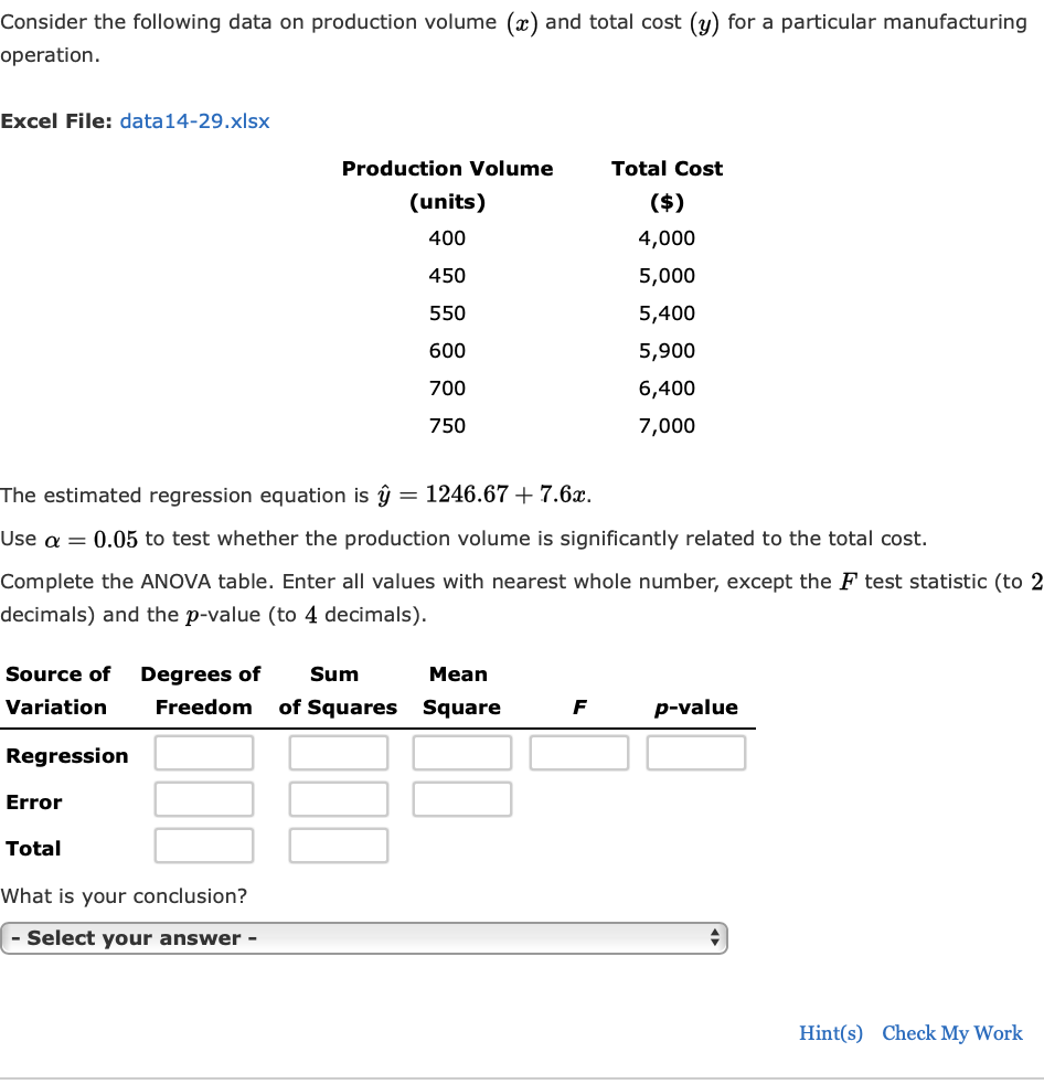 Solved Consider the following data on production volume (x) | Chegg.com
